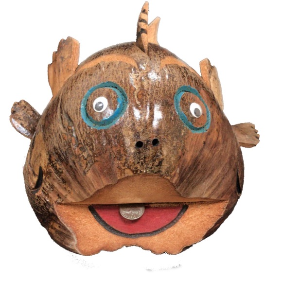 Accents | Hand Carved Coconut Fish Coin Bank | Poshmark